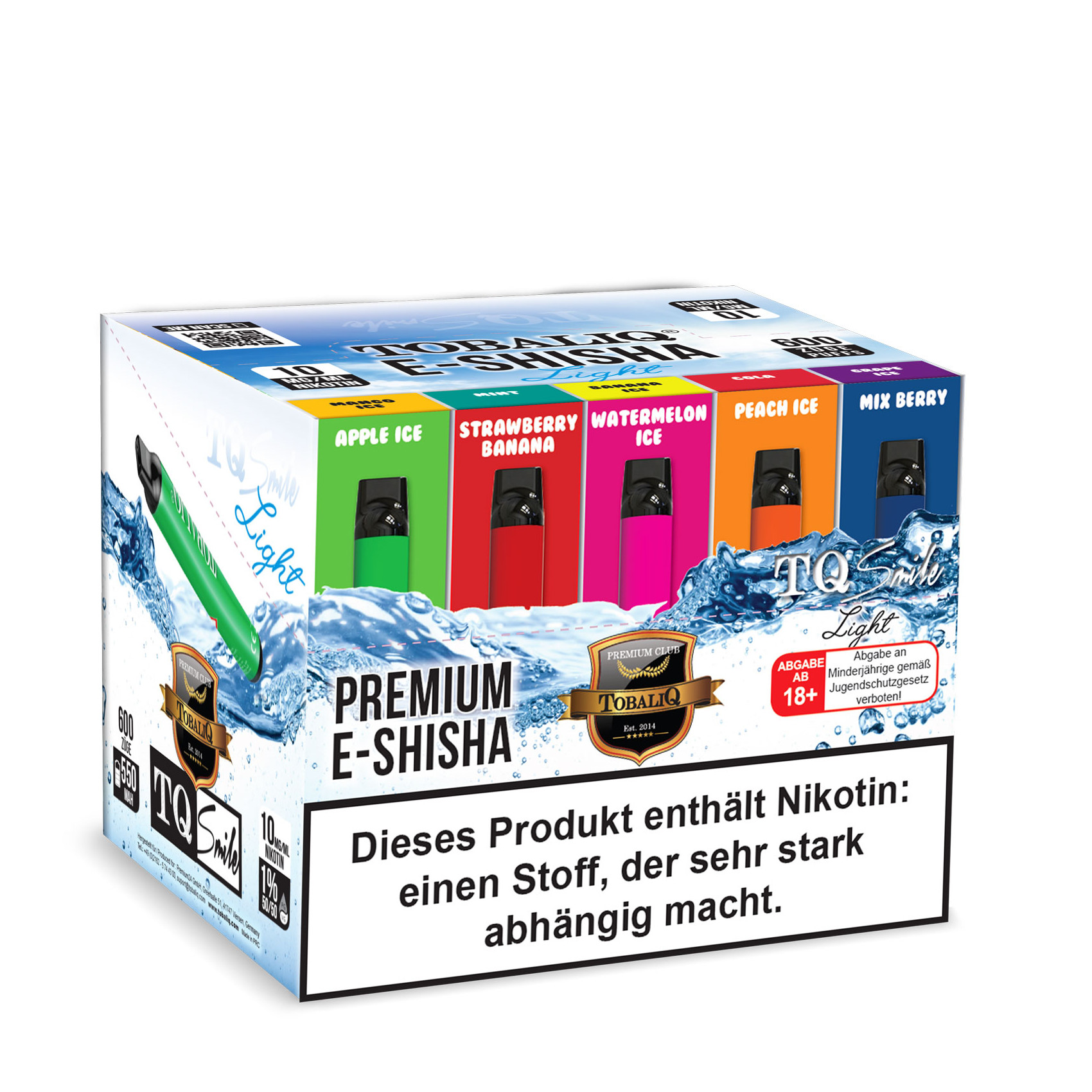 TobaliQ E-Shisha 600Puffs – 10mg Nikotin – 20er Mix Display - Premium24 ...