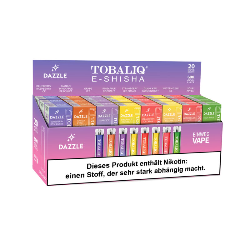 TOBALIQ E-Shisha DAZZLE 600Puffs – 20mg Nikotin – 24er MIXDISPLAY ...